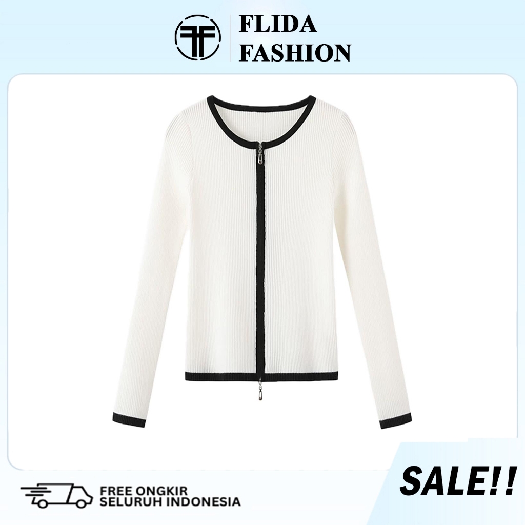 Jual FLIDA FASHION Atasan Rajut Wanita A Duo Resleting Lengan Panjang ...