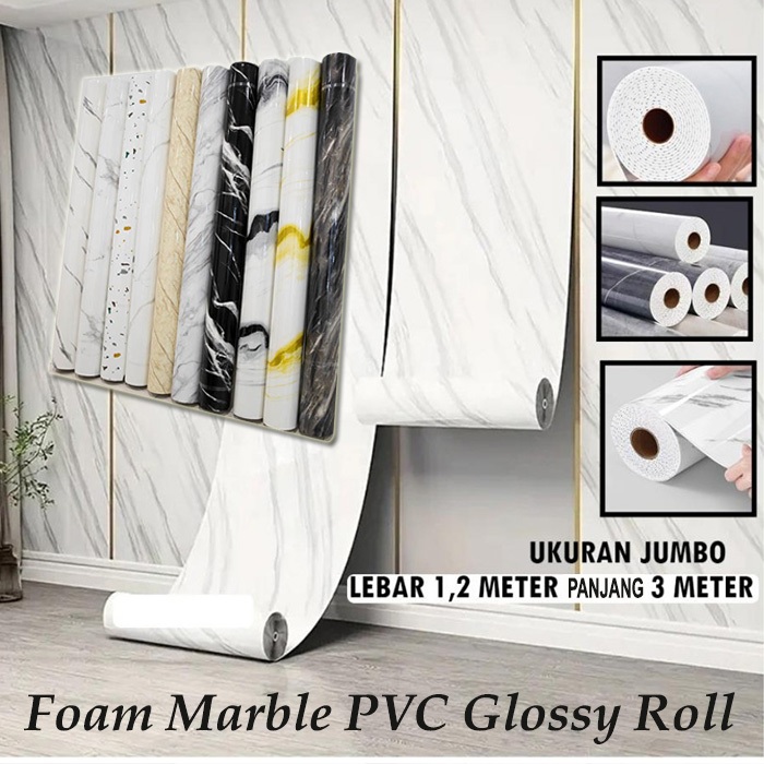 Jual Wallpaper Foam PVC Marmer Glossy Roll 120 x 300 cm Marble Lapis ...