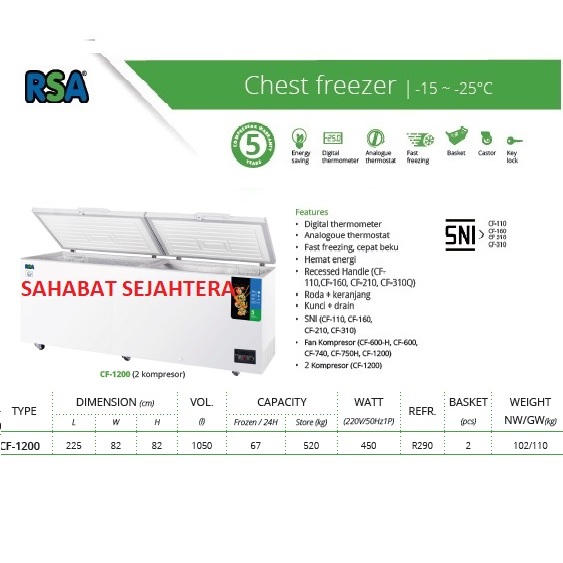 Jual RSA Chest Freezer CF-1200 Freezer Box Kapasitas 1050 L | Shopee ...