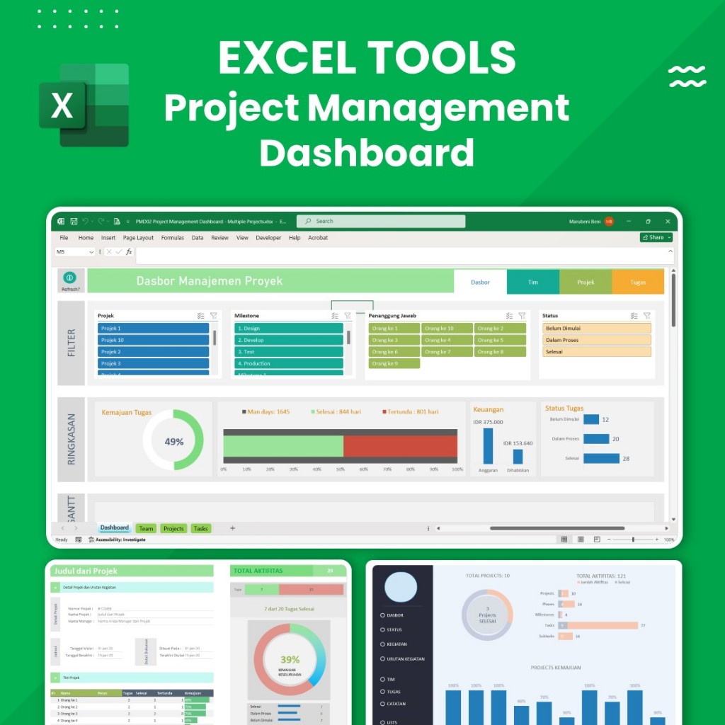 Jual Project Management Dashboard Excel Tools Template Bundle | Shopee ...