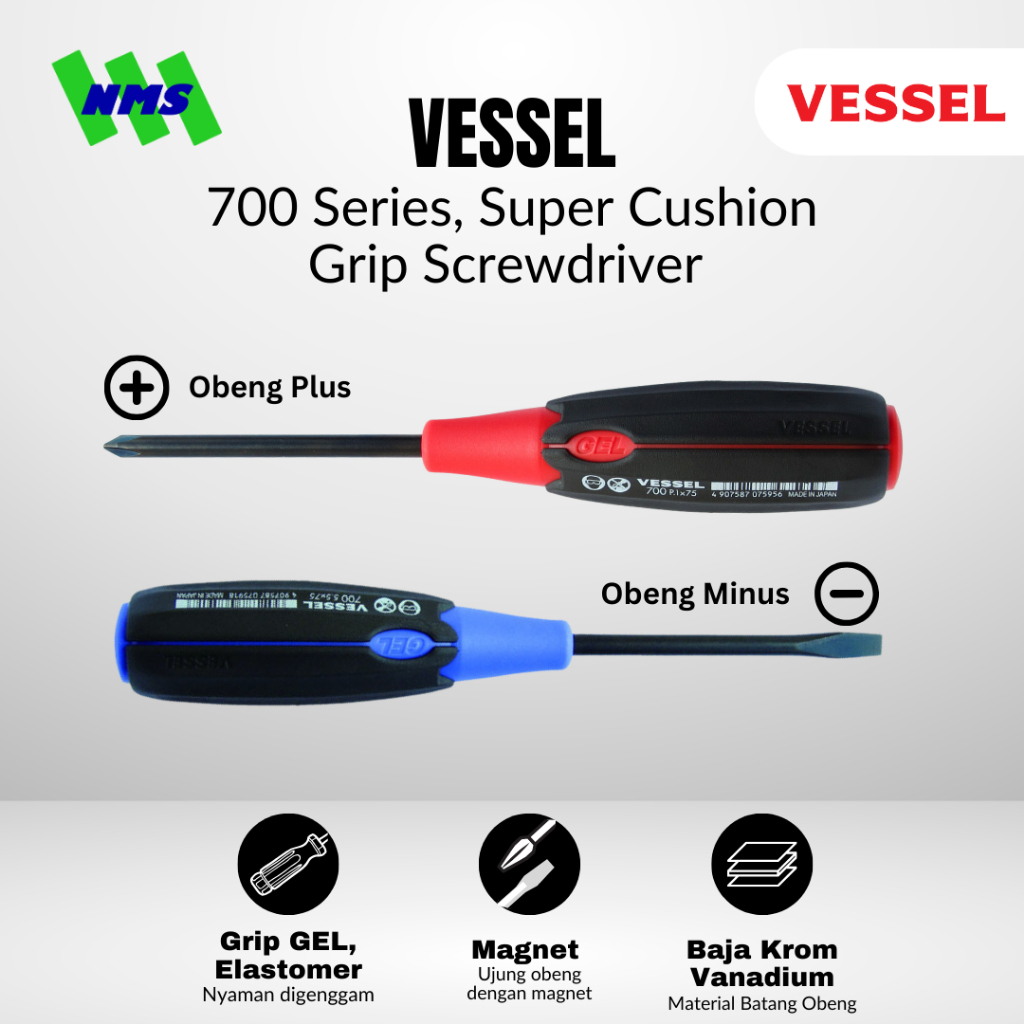 Jual Obeng Plus Minus Magnet VESSEL 700 Super Cushion Grip Screwdriver ...