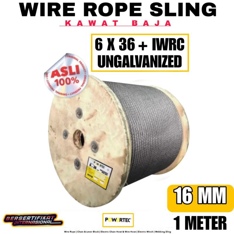 Jual WIRE ROPE POWERTEC 16 MM IRWC / KAWAT SELING BAJA 6X36 IWRC 16MM UNGALV - 1 METER | Shopee ...