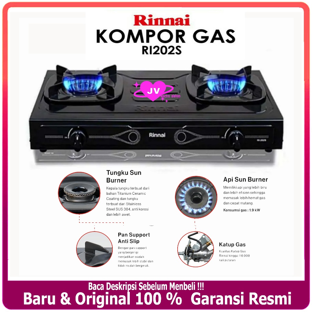 Jual Kompor Gas RINNAI RI202S - 2 Tungku / Kompor Rinnai Sun Burner ...