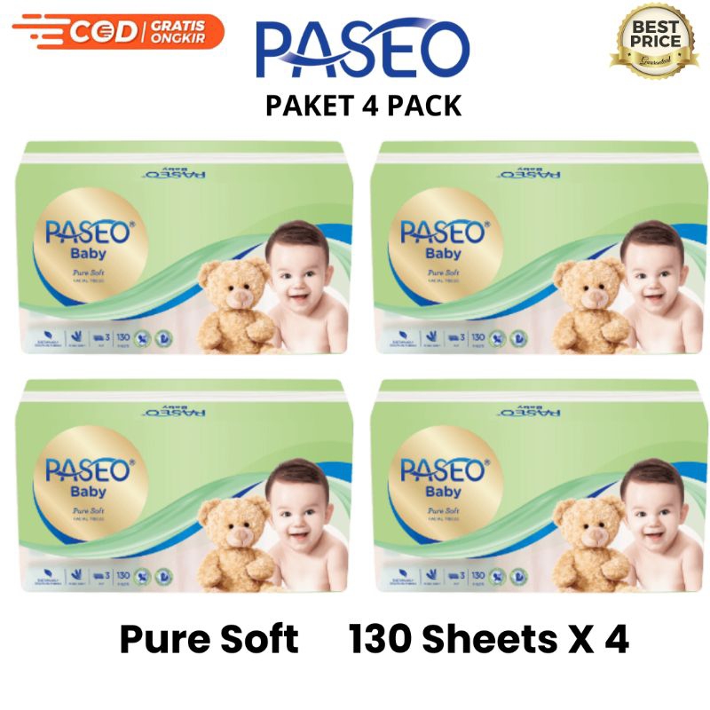 Jual [PAKET 4 PACK] Tissue Paseo Baby Pure Soft Isi 130 Sheets / 3 Ply ...