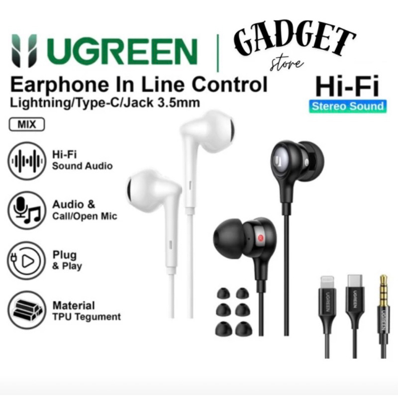 Jual UGREEN Earphone handsfree headseat Iphone Lightning Jack 3.5 MM ...