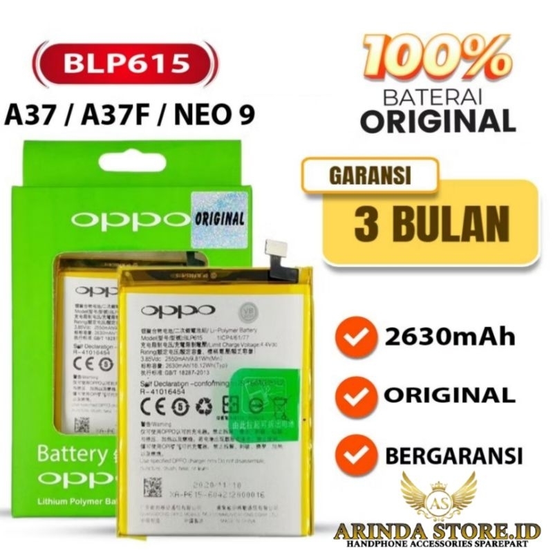 Jual BATERAI BATRE BATRAI BATTERY OPPO A37 / A37F / NEO 9 / BLP615 ...
