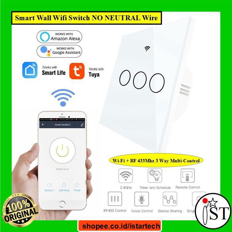 Jual Tuya Smart Wall Wifi Switch 3 Gang Type EU RF 433 Mhz No Neutral ...