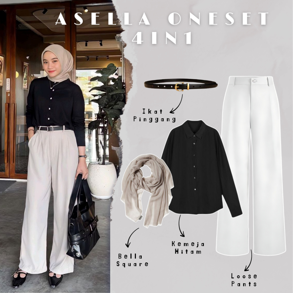 Jual ASELLA ONESET 4IN1 - Outfit Wanita Hijab ( Loose Pants + Atasan ...