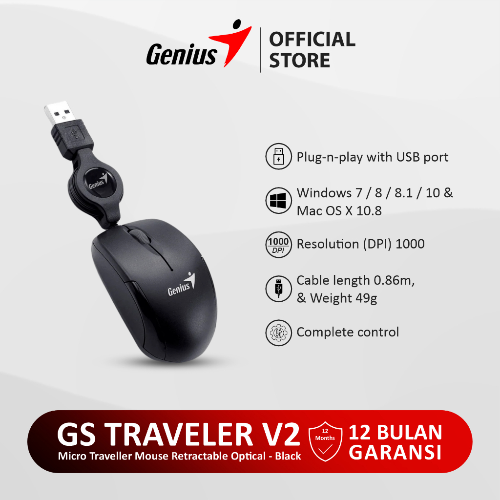 Jual Genius Micro Traveller Mouse Retractable Optical Mouse V2 | Shopee ...