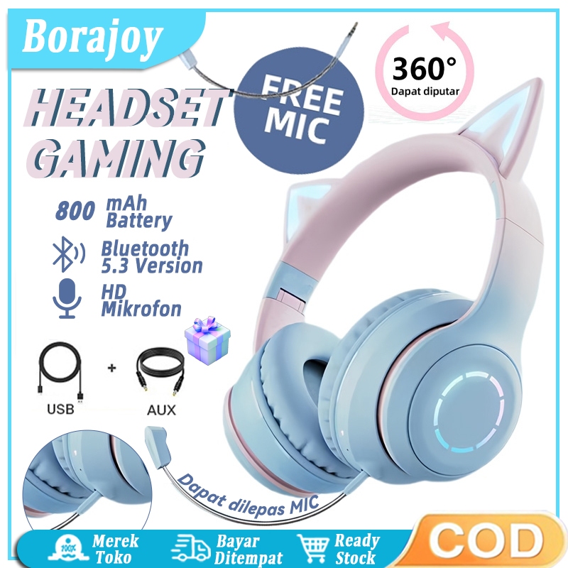 Jual Headset Gaming Bluetooth 5.3 Cat Ears Gaming Headset RGB Light 7.1 ...