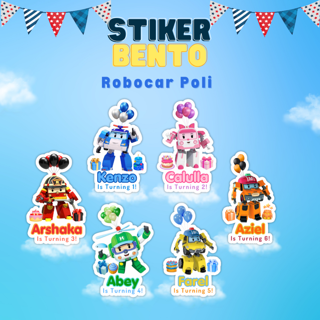 Jual [Robocar Poli] Cetak Sticker Bento Happy Birthday Custom Sticker ...