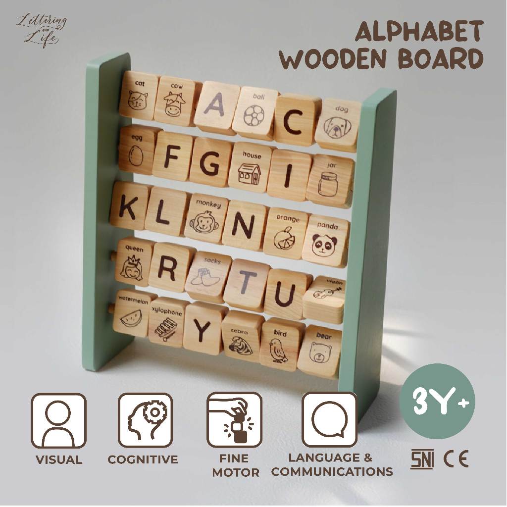 Jual Lettering and Life Wooden Alphabet Board – Mainan Edukasi Anak ...
