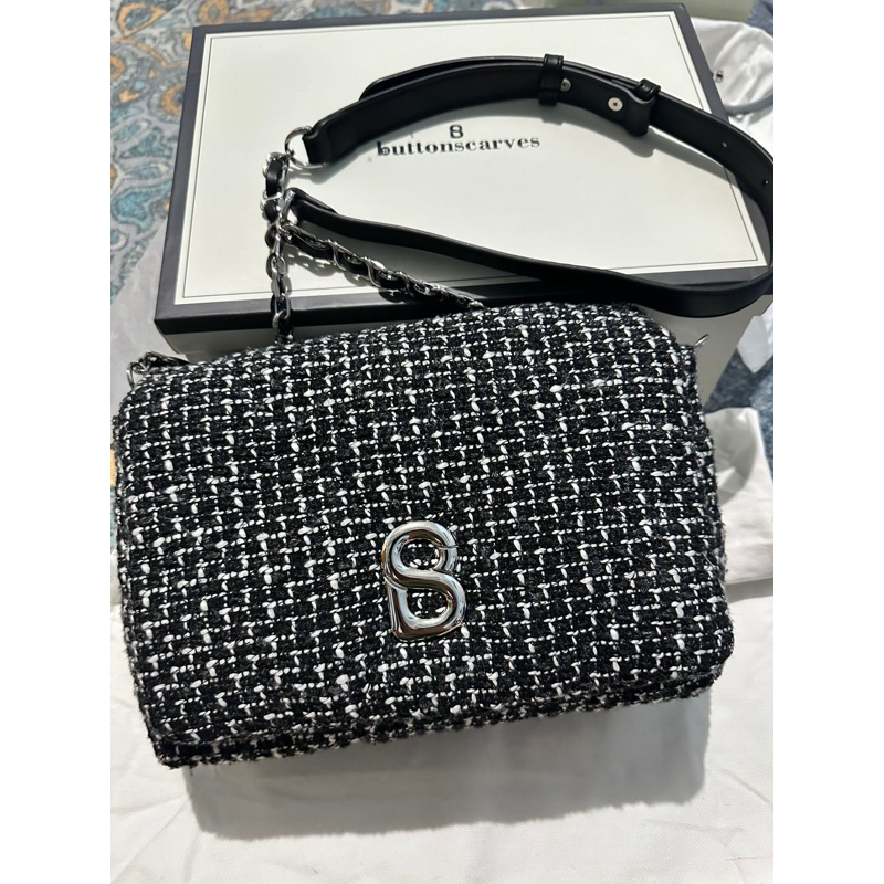 Jual PL TAS BUTTONSCARVES TWEED ZOEY BAG LENGKAP BOX CUMAN 1 KALI PAKAI ...