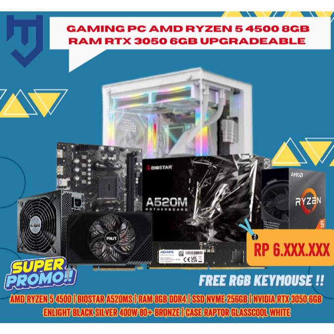 Jual Gaming PC AMD Ryzen 5 4500 8GB RAM RTX 3050 6GB Upgradeable ...