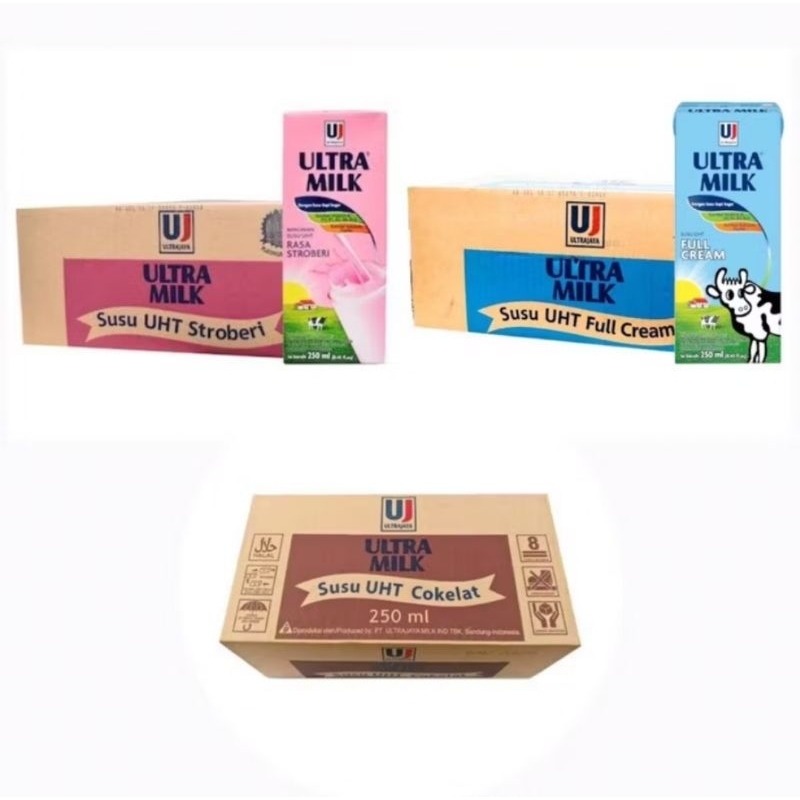 Jual Susu UHT ULTRA Milk 1 Dus isi 24 Pcs @250ml Rasa Coklat Full Cream Stroberi | Shopee Indonesia