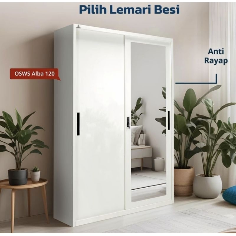 Jual Lemari Pakaian Besi 120 cm 2 Pintu Putih Polos Olymsteel osws Alba | Shopee Indonesia