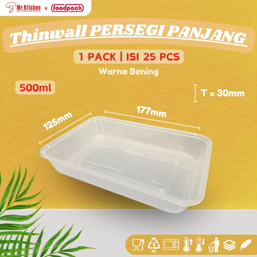 Jual [ISI 25pcs] 500ml Thinwall PERSEGI PANJANG + TUTUP / Kotak Makan Plastik 500ml | Shopee ...