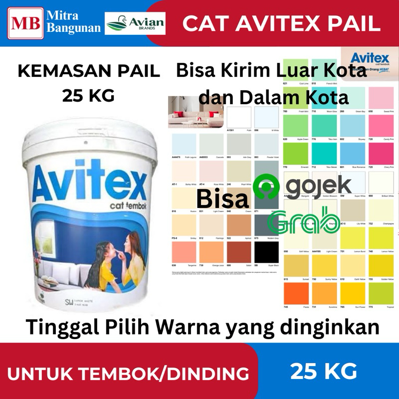 Jual AVITEX AVIAN CAT TEMBOK / CAT AIR PAIL 25KG SEMUA WARNA PUTIH ...