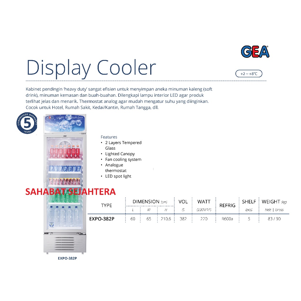 Jual GEA Showcase Display Cooler EXPO-382P Kulkas 1 Pintu 5 Rak ...