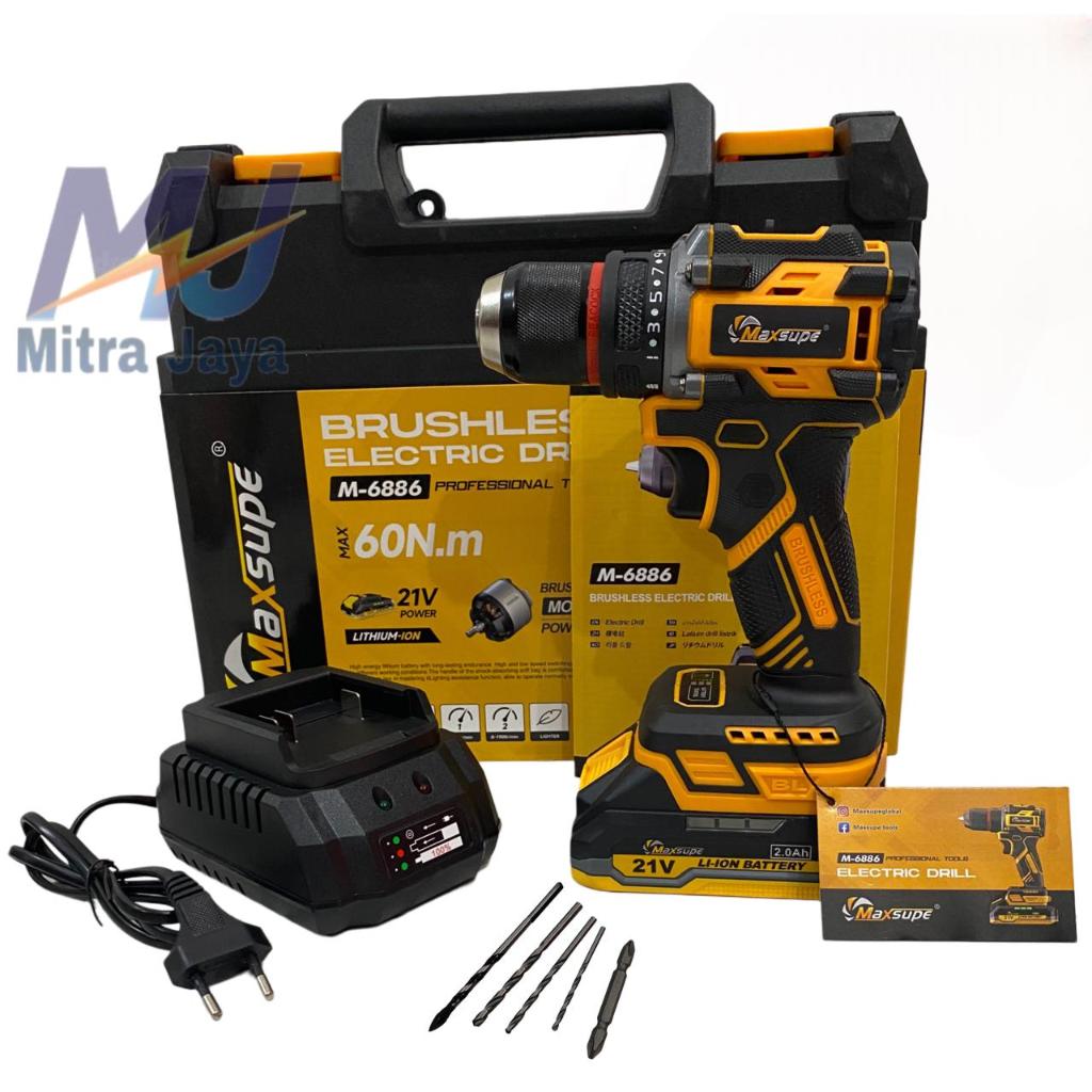 Jual Maxsupe M-6886 Mesin Bor Baterai Brushless 21V Bor Cas Murah ...