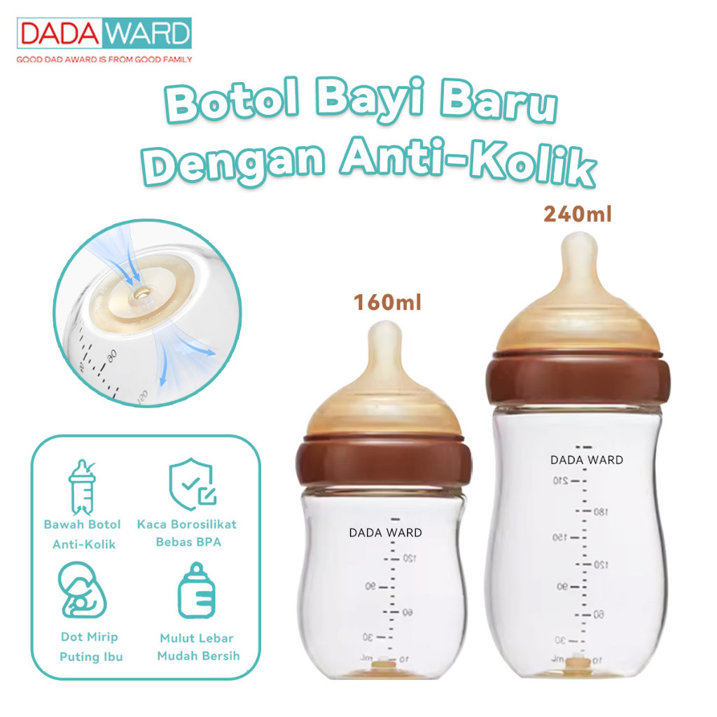 Jual DADAWARD 0-7 Bulan Botol Susu Bayi Kaca Botol Susu Wide Neck Anti Kolik Botol Newborn BPA ...