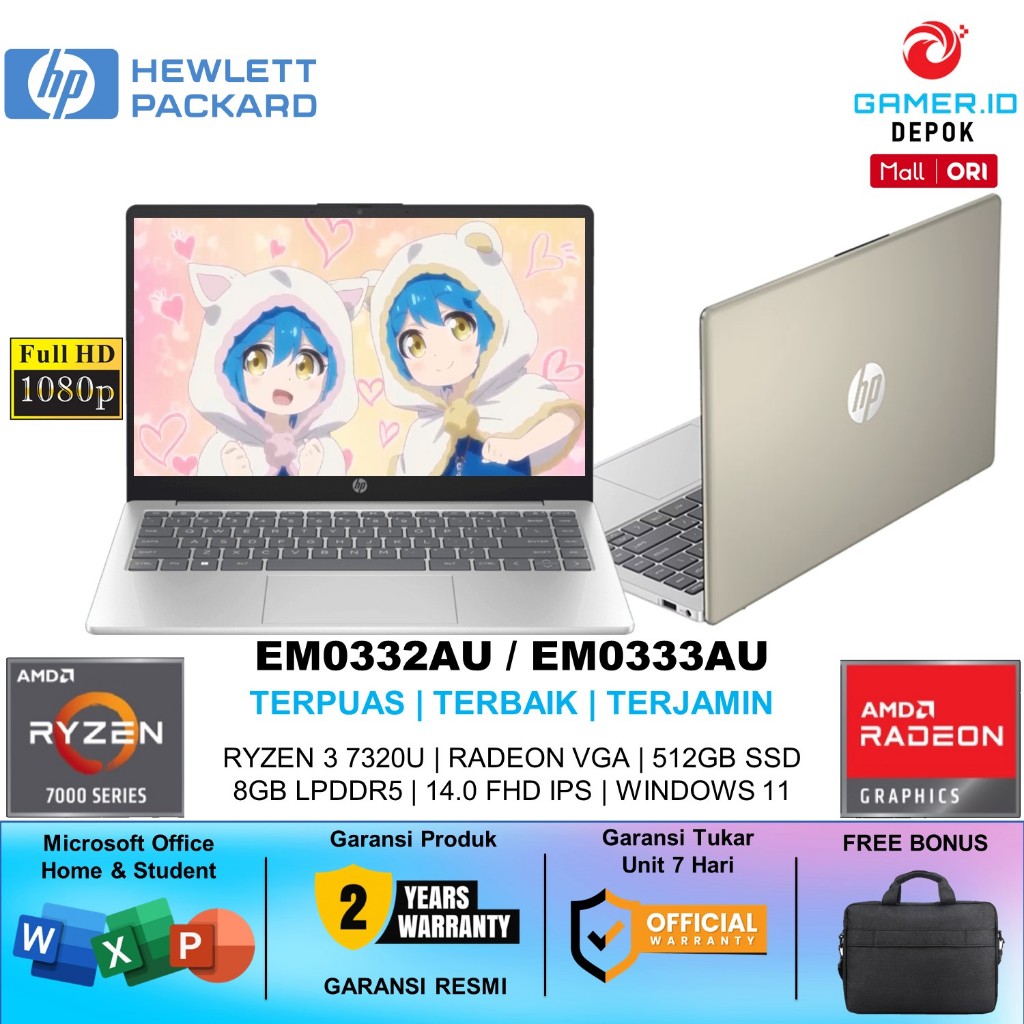 Jual LAPTOP HP 14s [EM0332AU / EM0333AU] RYZEN 3 7320U 8GB RAM 512GB ...