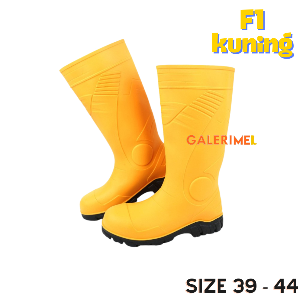 Jual Sepatu boots Safety besi tinggi kuning anti slip dan air bahan ...