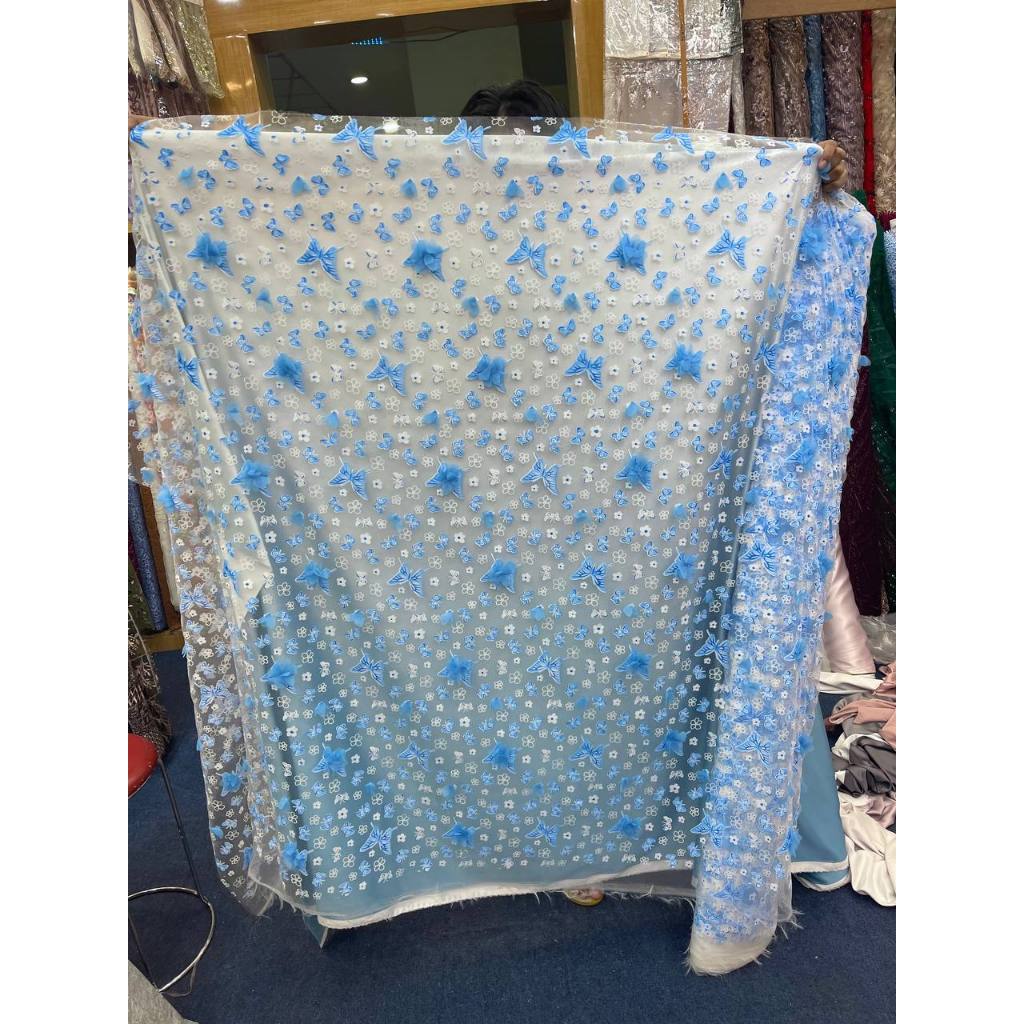 Jual Kain Kaca Organza Organdi Organza Motif 3D Bunga dan Kupu Kupu ...