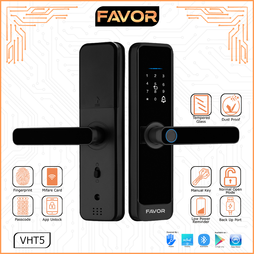 Jual FAVOR Smart Door Lock Handle Fingerprint IC Card Passcodes App ...