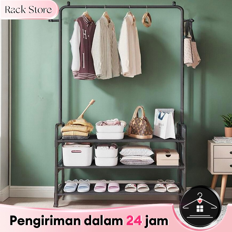 Jual Rak Gantungan Baju stand hanger baju rak buku dengan 4 roda Stand ...