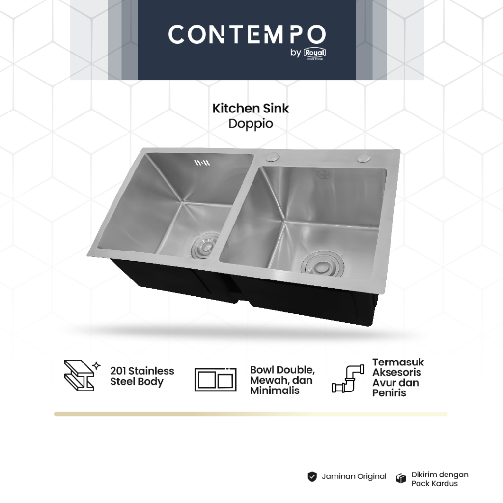 Jual Royal Kitchen Sink Silver Metallic Series Contempo Doppio | Bak ...