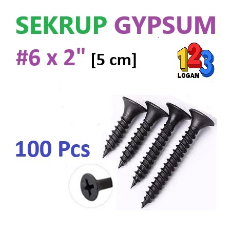 Jual 100 Pcs #6x2" Sekrup Gypsum - Baut Drywall Warna Hitam 5 cm ...