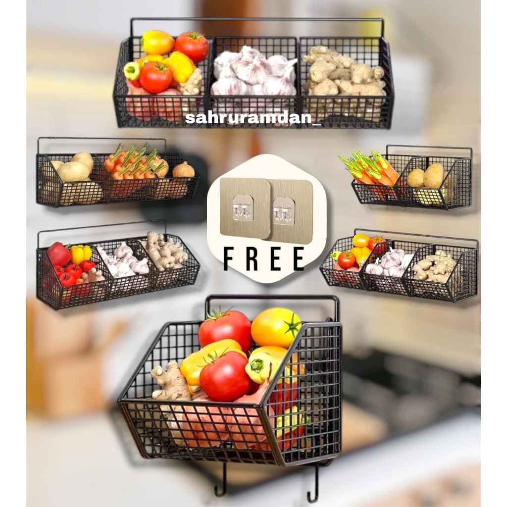 Jual Rak keranjang jaring tempel rak dapur Penyimpanan Bawang Putih ...