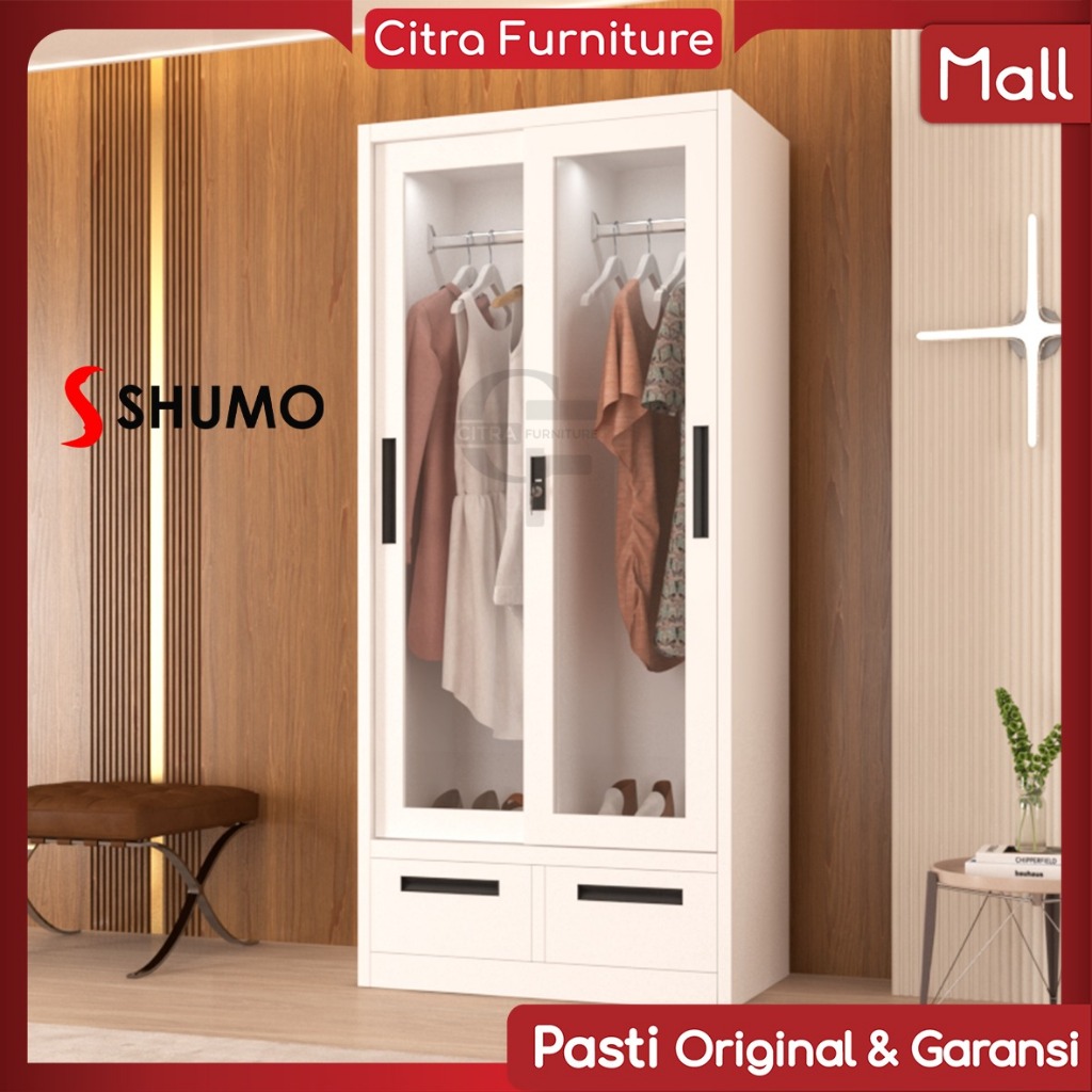 Jual CITRA FURNITURE SHUMO Lemari Pakaian Gamis Besi 2 Pintu Sliding Full Kaca LED | Lemari ...
