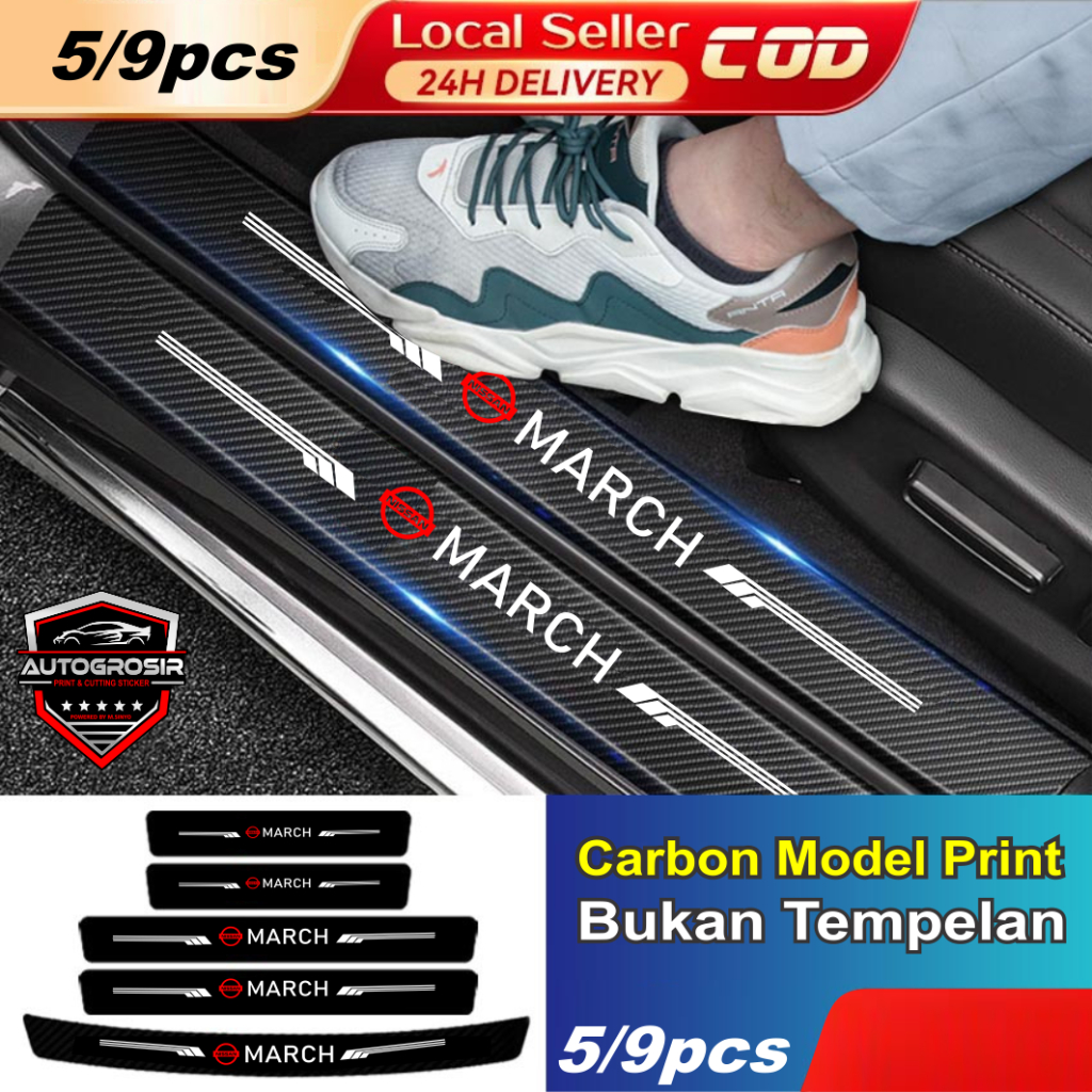 Jual Sticker model print carbon 3d sill plate mobil Nissan march stiker ...
