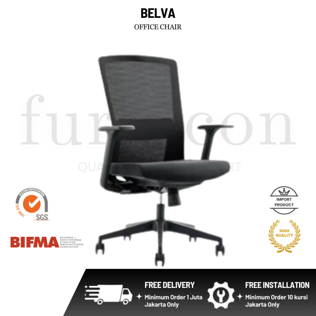 Jual Kursi Kantor Furnicon Belva Black Nylon Base / Kursi Kerja Kantor ...