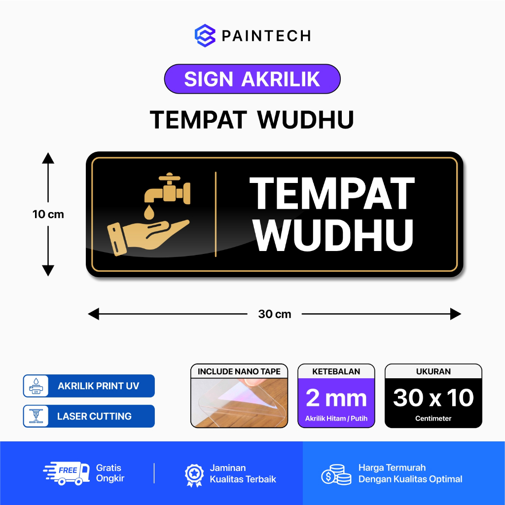 Jual Sign Akrilik Tempat Wudhu Akrilik Print UV Signage Ukuran 30 X 10 ...