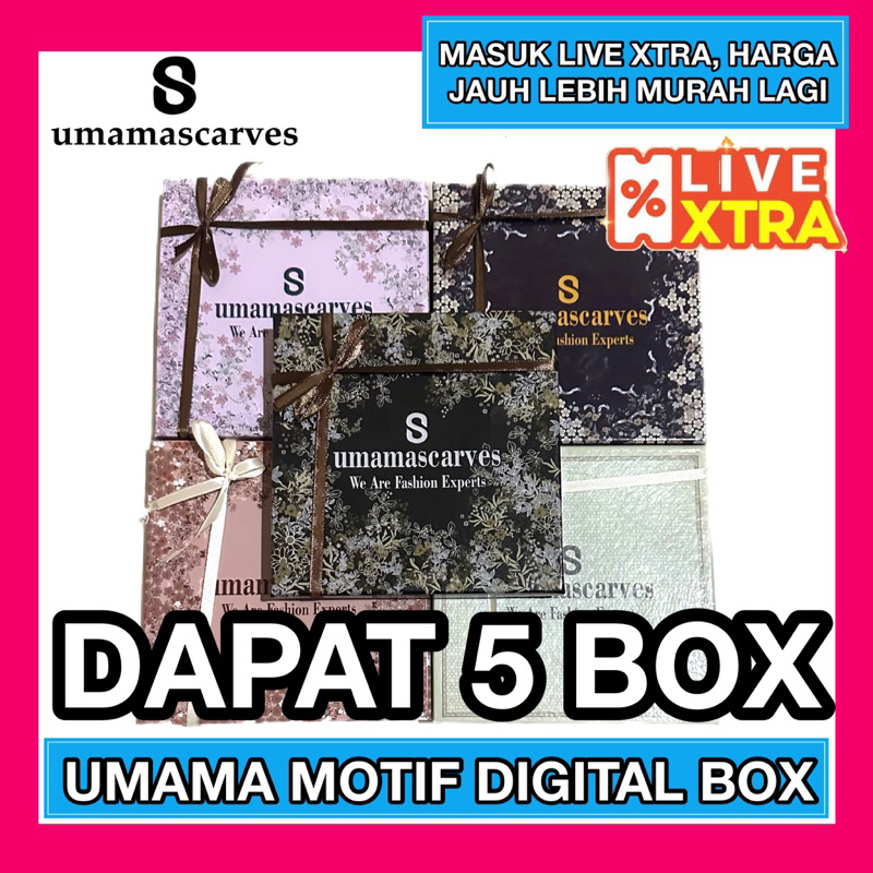 Jual 5 BOX DAN 3 BOX HIJAB UMAMA MOTIF DIGITAL SUBLIM PRINTING PREMIUM VERSI BOX ( 1 PAKET ISI 5 ...
