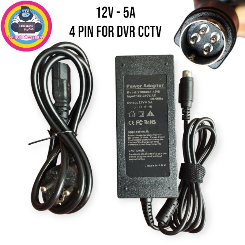 Jual Adaptor Cctv Premium 12V - 5A 60W 4pin 4 pin for Hikvision DVR ...