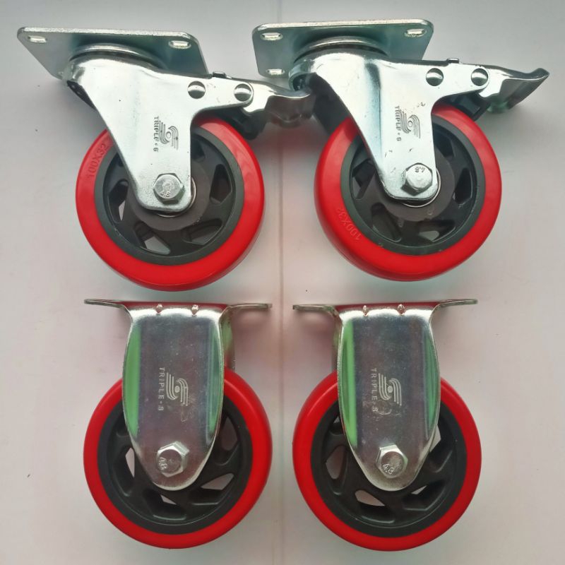 Jual [4 PCS] Roda Trolly 3 inch 75 mm PU Medium Duty (2 Rem + 2 Mati ...