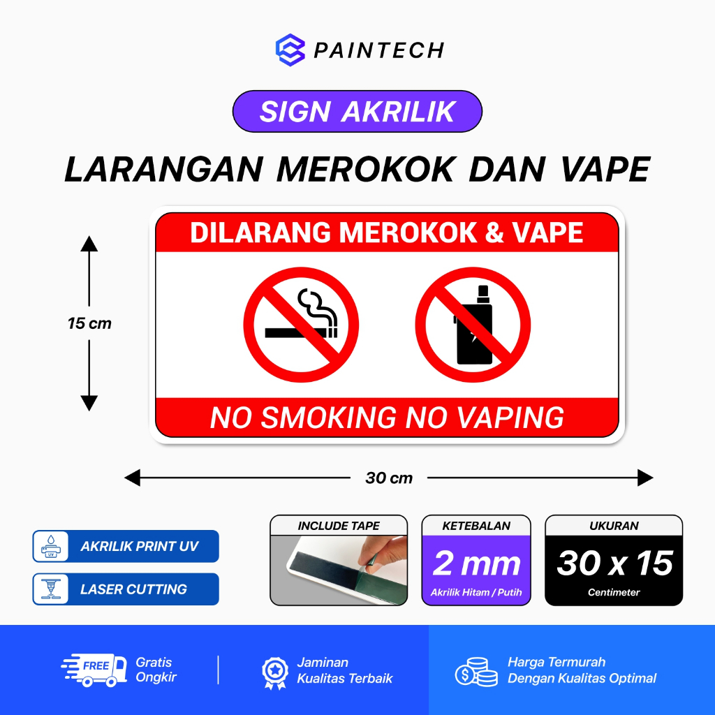 Jual Signboard Akrilik Larangan Merokok Dan Vape Signage Dilarang ...