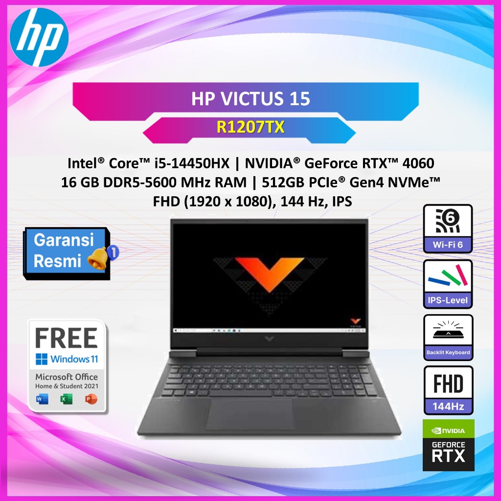 Jual HP VICTUS 16 I5 14450HX RTX4060 8GB/ 16GB 512GB W11+OHS 16.1FHD ...
