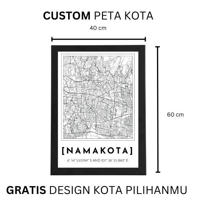 Jual Hiasan Dinding Kota Custom Frame 40 X 60 City Maps Poster | Shopee ...