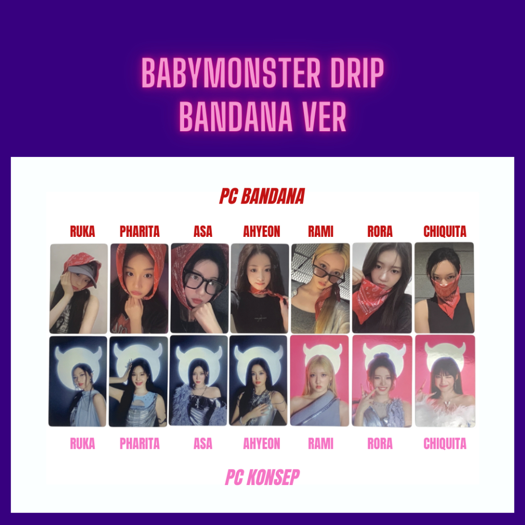 Jual BABYMONSTER PC OFFICIAL DRIP BANDANA VER PHOTOCARD BAEMON RUKA ...
