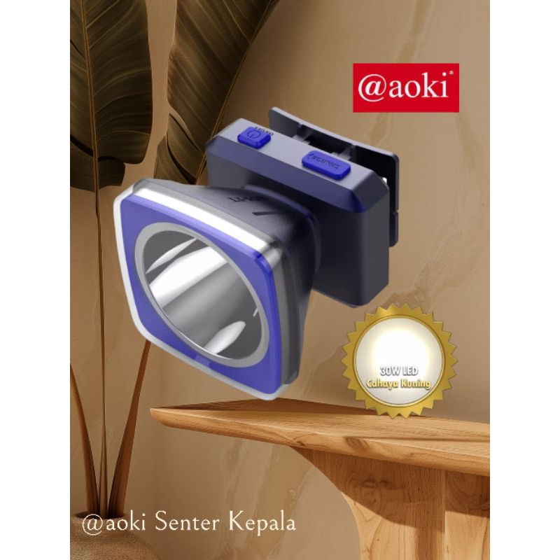 Jual AOKI Senter Kepala 30W cahaya kuning baterai lithium tahan hingga 15Jam | Shopee Indonesia