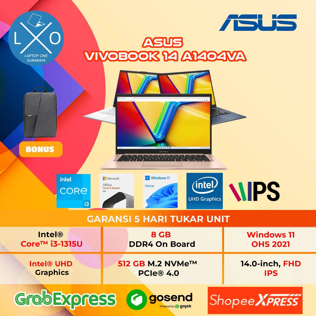 Jual ASUS VIVOBOOK 14 A1404VA I3 1315 8GB 512GB W11+OHS 14.0FHD IPS ...