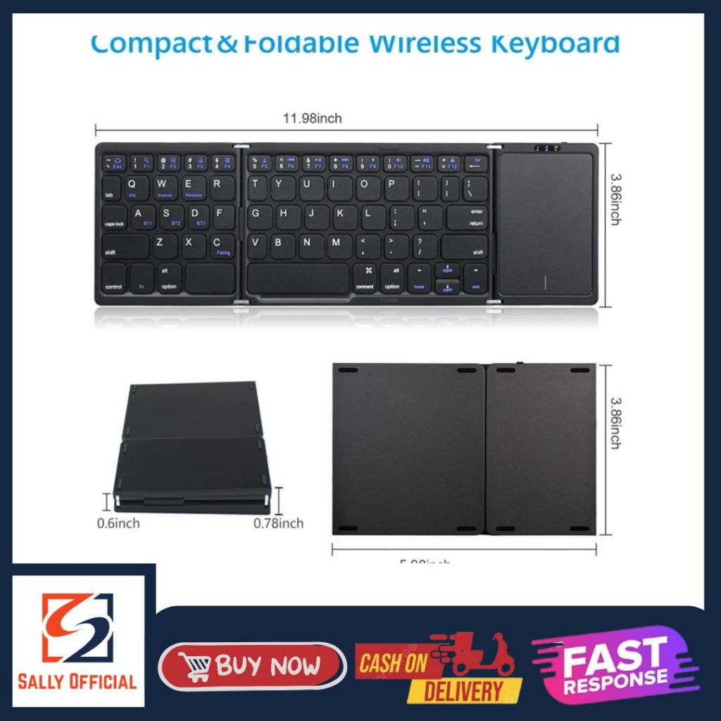 Jual Multi Device Wireless Bluetooth Keyboard Lipat 3 Foldable Keyboard Touchpad Shopee Indonesia
