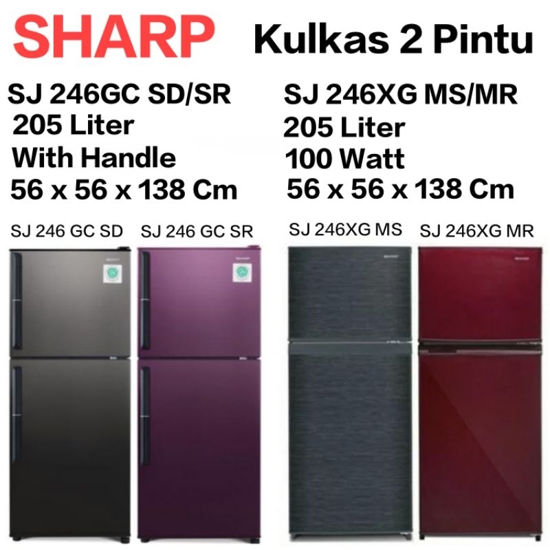 Jual Kulkas Dua Pintu Sharp 205 Liter SJ 246GC Dan SJ 246XG | Shopee Indonesia