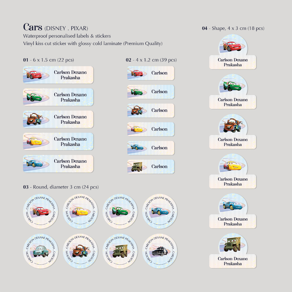 Jual CARS (Disney.Pixar) / STICKER NAMA SINGLE PACK (4 bentuk , 4 ...