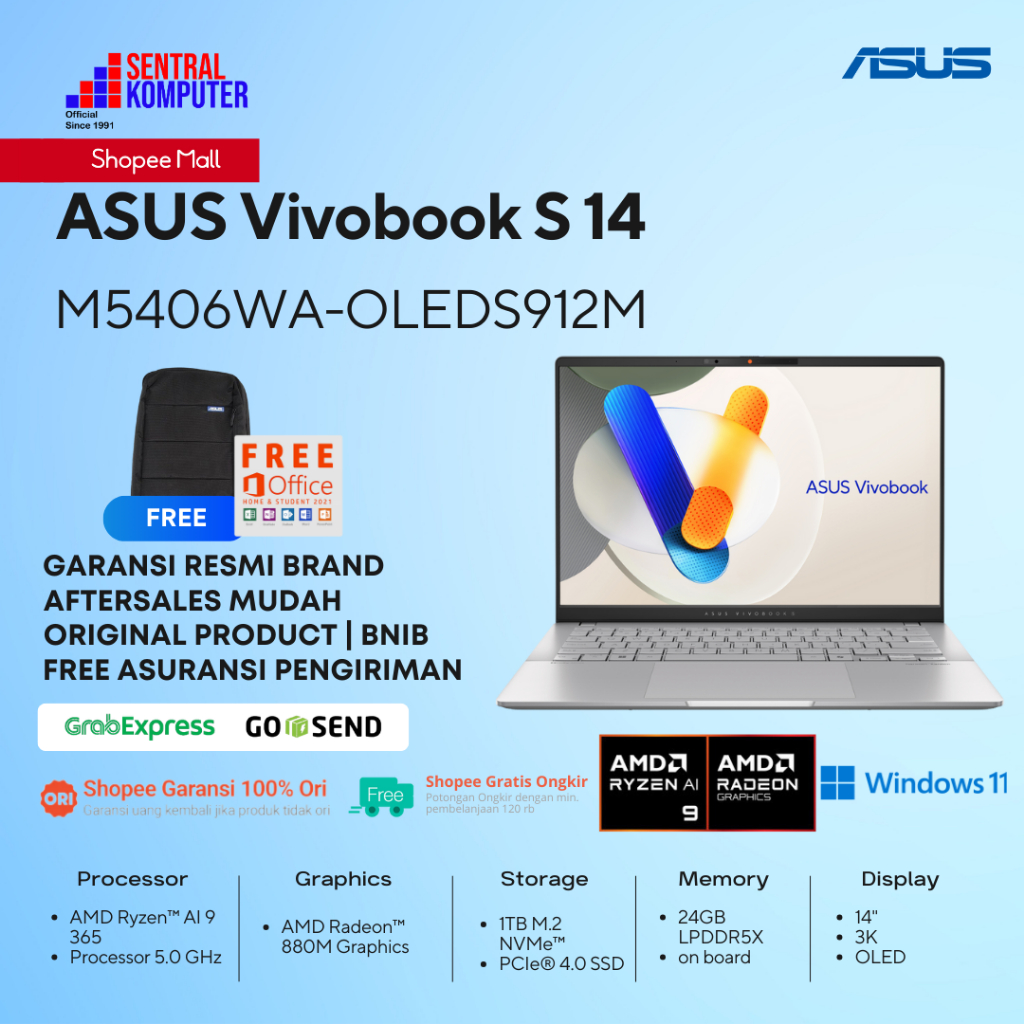 Jual ASUS Vivobook S 14 OLED M5406WA Ryzen AI 9 365 25GB 1TB 14" 3K ...